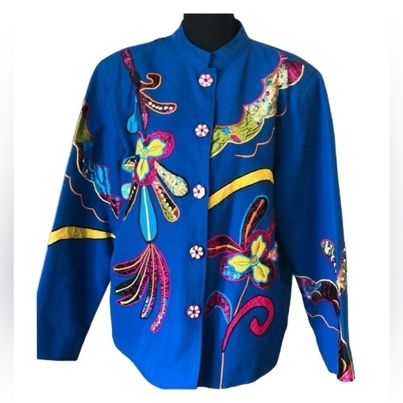 Allure | Jackets & Coats | Vintage Allure Royal Blue Applique Jacket ...